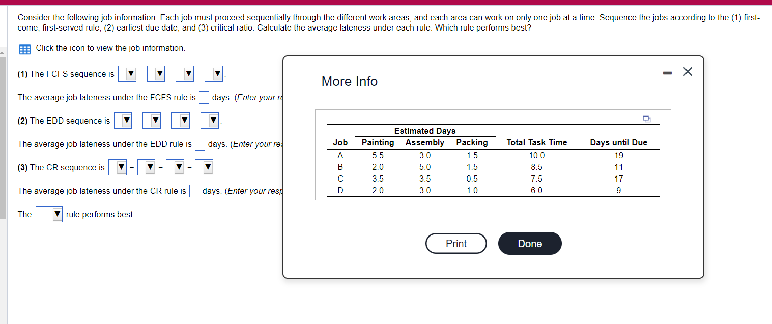 Solved come, first-served rule, (2) ﻿earliest due date, and | Chegg.com