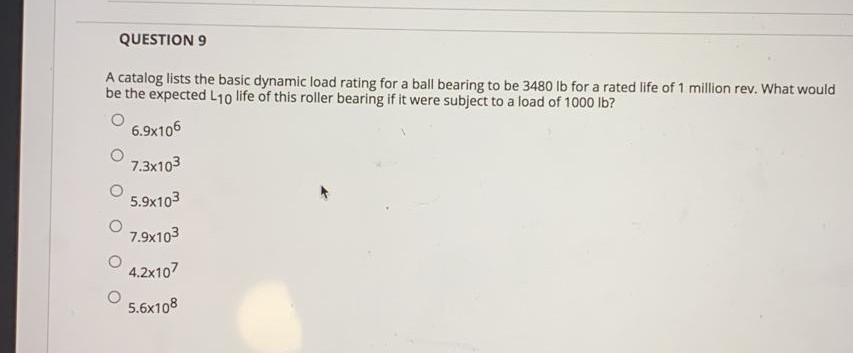Solved QUESTION 9 A catalog lists the basic dynamic load | Chegg.com