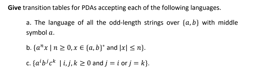 Solved Give transition tables for PDAs accepting each of the | Chegg.com