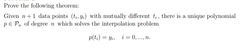Solved Prove The Following Theorem Given N 1 Data Points