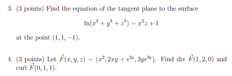 Solved 3. (3 points) Find the equation of the tangent plane | Chegg.com