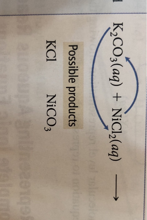 Solved K2CO3(aq) + NiCl2(aą) Possible products KCl NiCO3 | Chegg.com