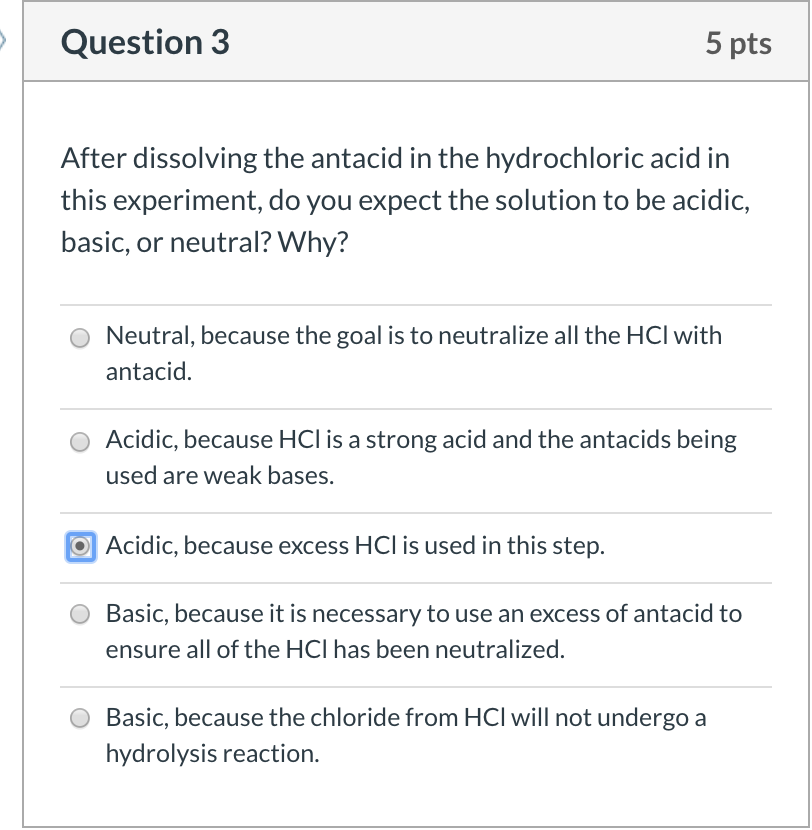 Solved Question 3 5 pts After dissolving the antacid in the | Chegg.com