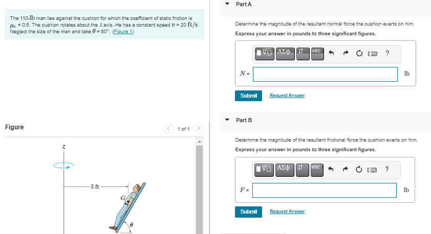 Solved The 110-lb man lies against the cushion for which the | Chegg.com