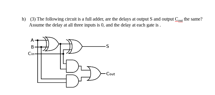 Solved h) (3) The following circuit is a full adder, are the | Chegg.com