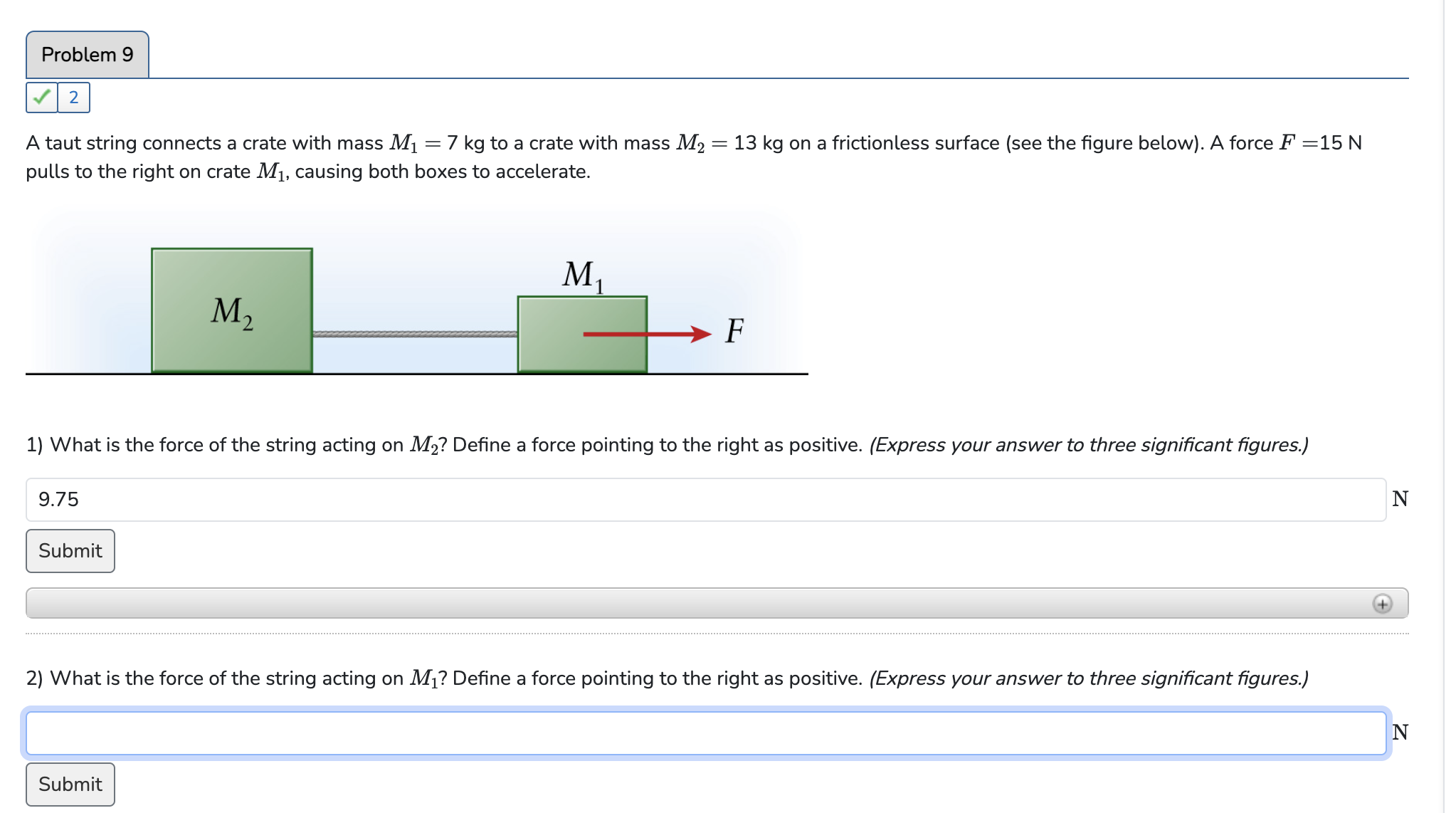 Solved A taut string connects a crate with mass M1=7 kg to a | Chegg.com