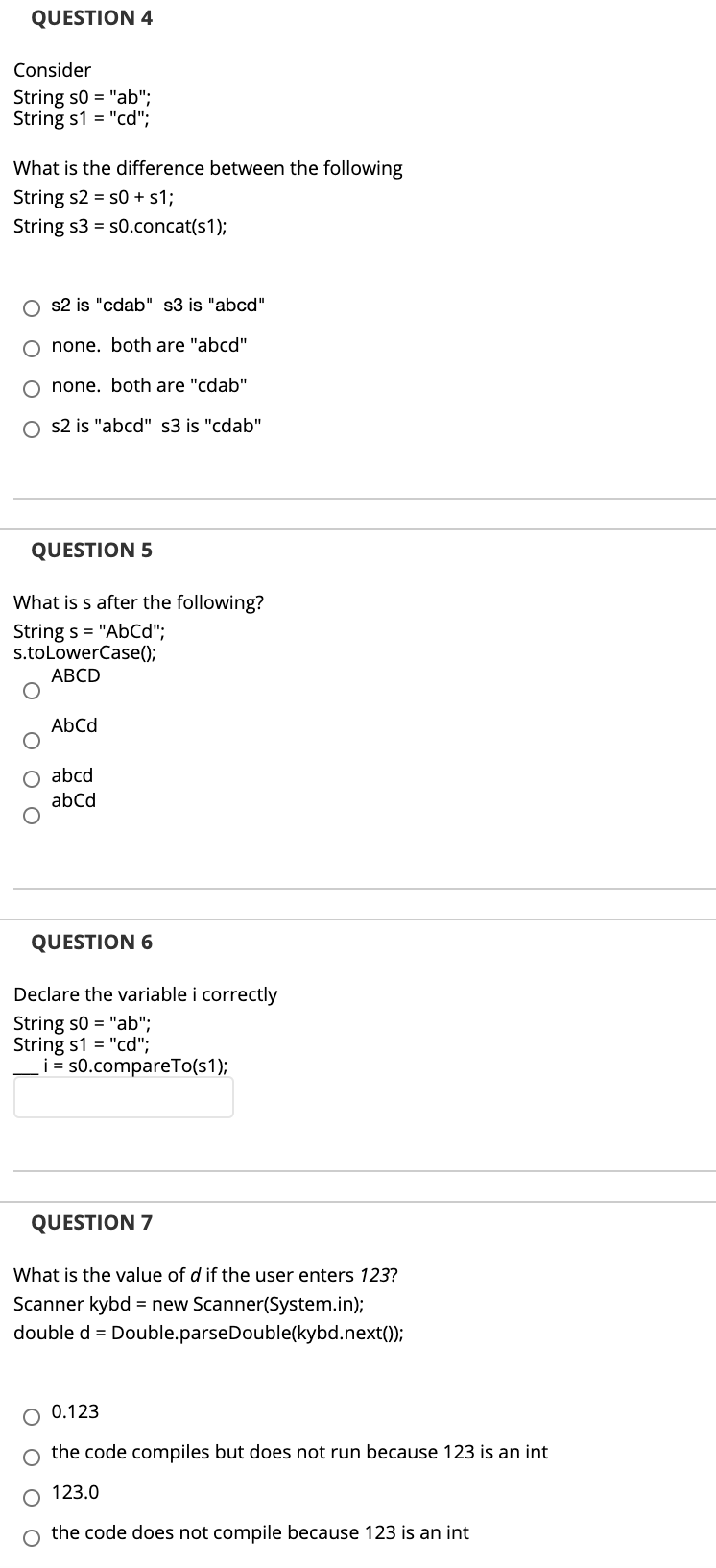 Solved QUESTION 4 Consider String so = "ab"; String s1 = | Chegg.com