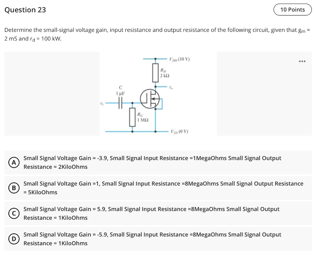 Solved Question 23 10 Points Determine the small-signal | Chegg.com