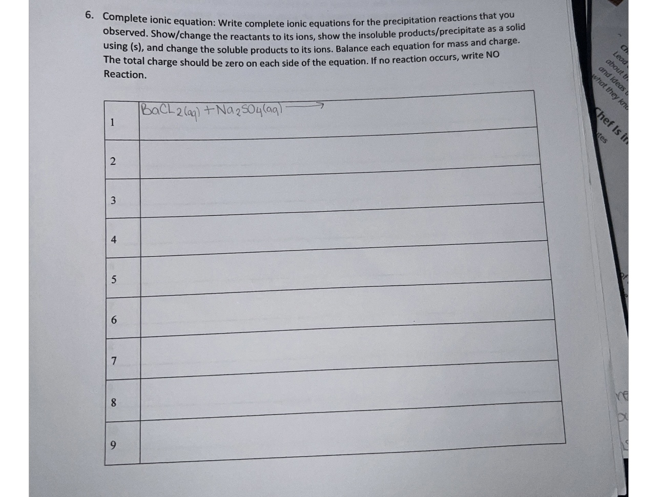 Solved 6 Complete Ionic Equation Write Complete Ionic 0894