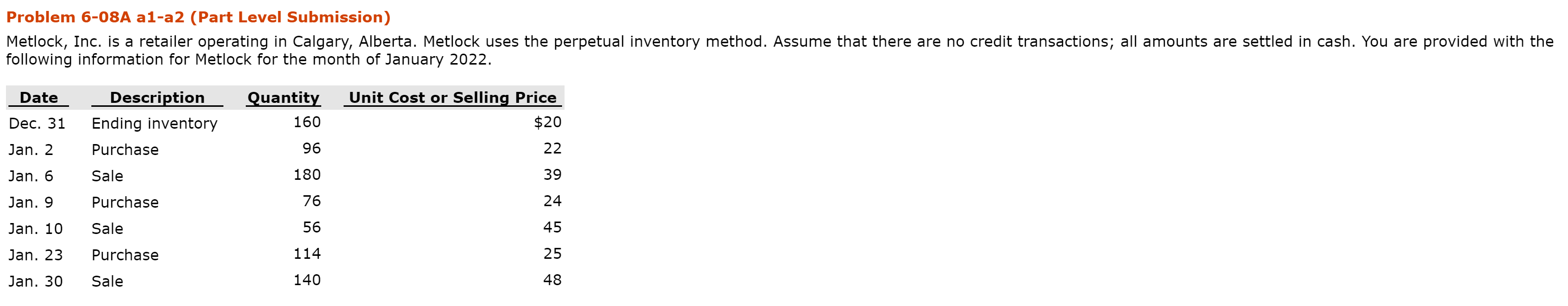 Solved Problem 6-08A al-a2 (Part Level Submission) Metlock, | Chegg.com