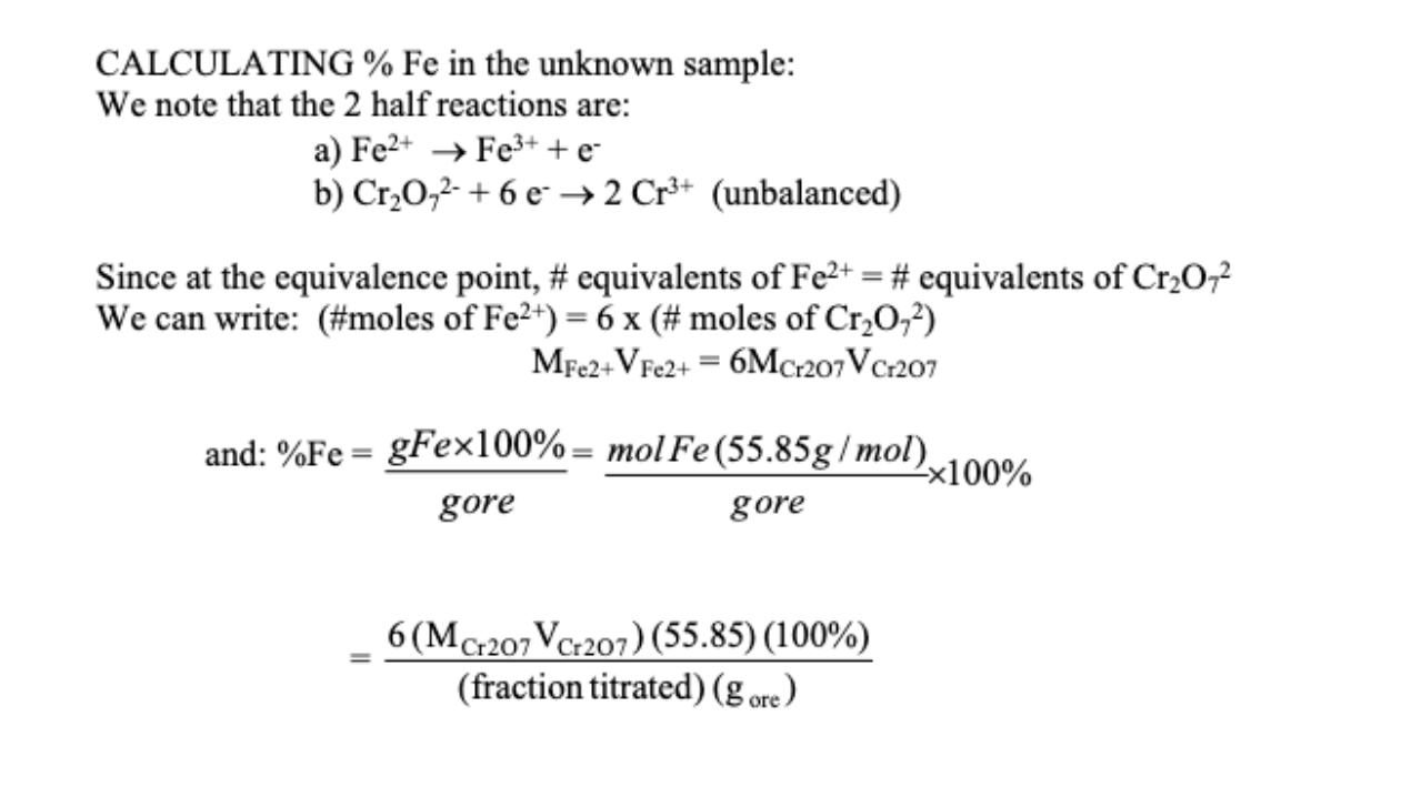 Using this equation, calculate the % of Fe for the | Chegg.com
