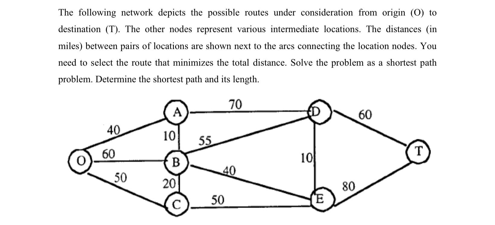 Solved The following network depicts the possible routes | Chegg.com