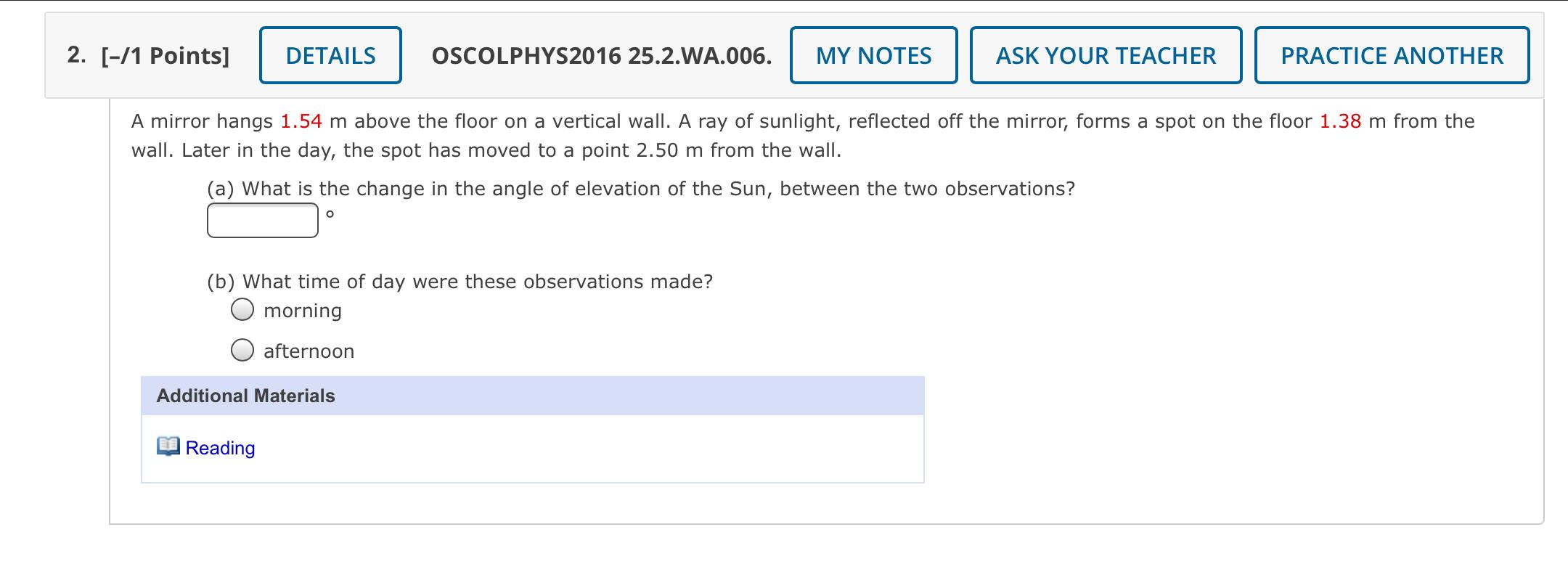 Solved 2 [ 1 Points] Details Oscolphys2016 25 2 Wa 006 My