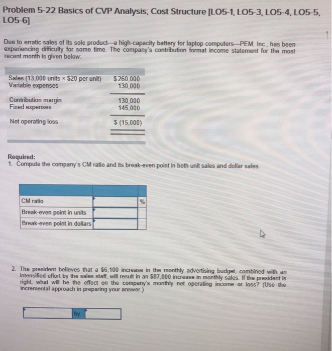 Solved Problem 5-22 Basics of CVP Analysis, Cost Structure | Chegg.com