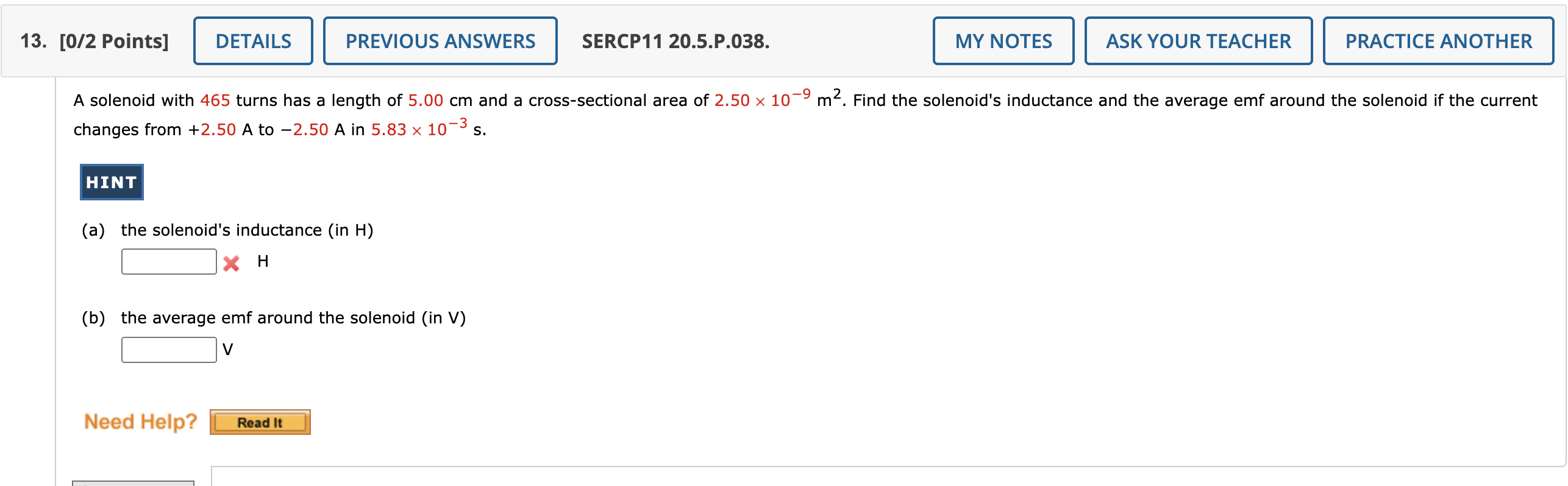 Solved changes from +2.50 A to −2.50 A in 5.83×10−3 s. (a) | Chegg.com