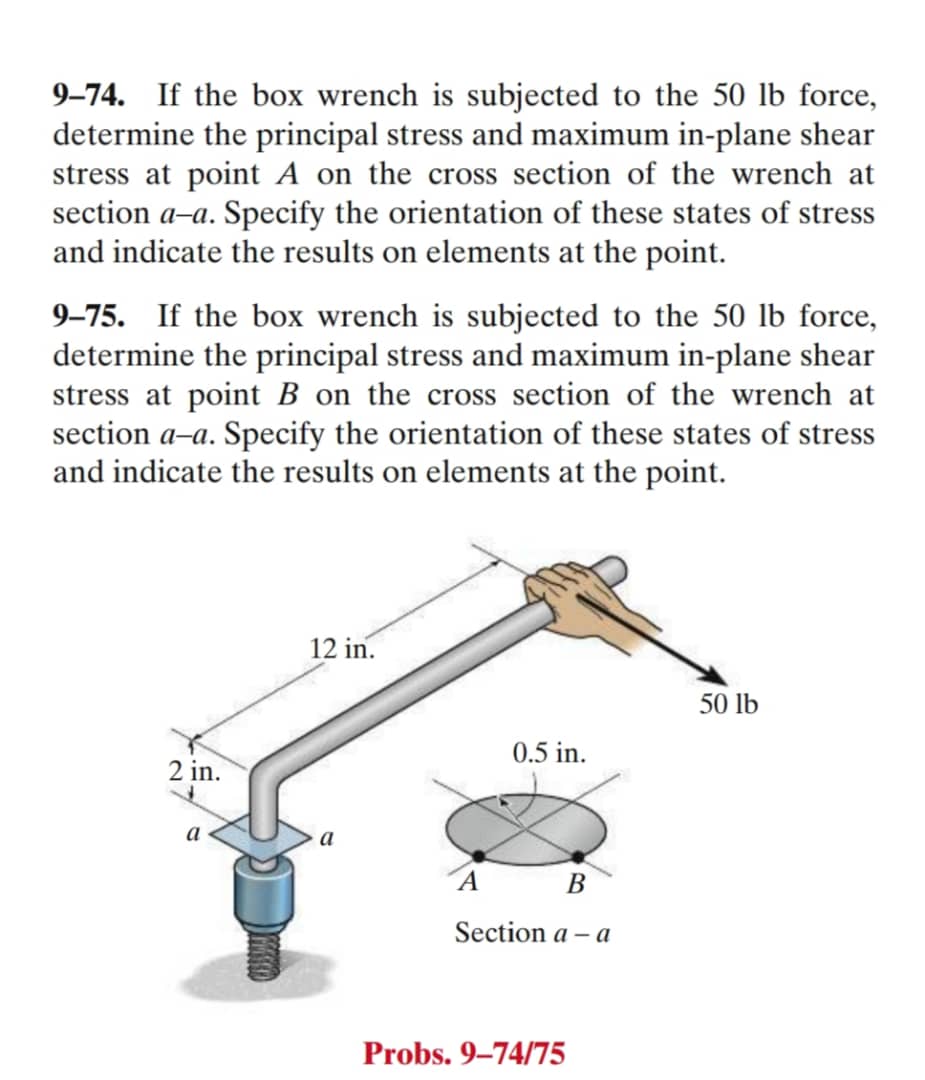 Solved 9-74. ﻿If the box wrench is subjected to the 50 ﻿lb | Chegg.com