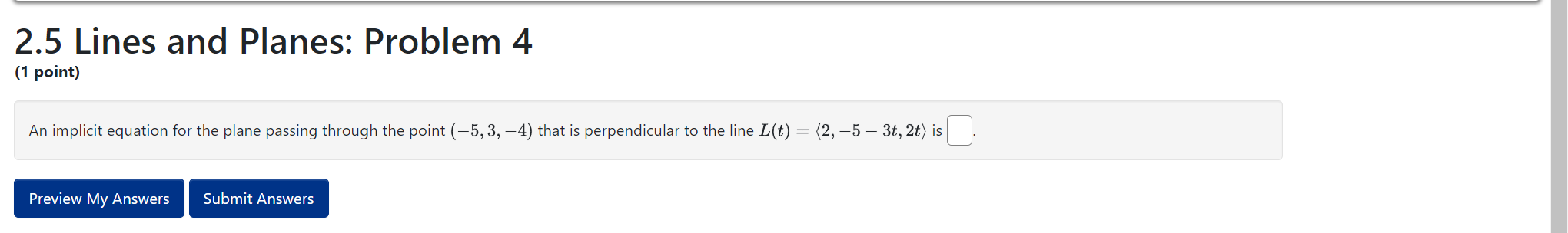 Solved 2.5 Lines and Planes: Problem 4 (1 point) An implicit | Chegg.com
