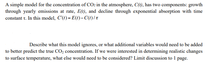 A simple model for the concentration of CO2 in the | Chegg.com