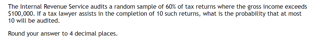 Solved The Internal Revenue Service audits a random sample | Chegg.com