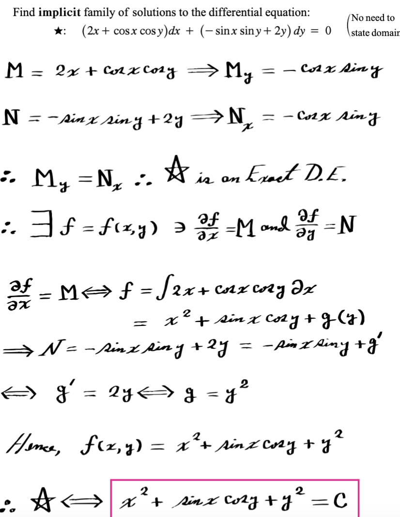 Solved Find implicit family of solutions to the differential | Chegg.com
