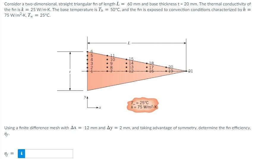 Solved Consider a two-dimensional, straight triangular fin | Chegg.com