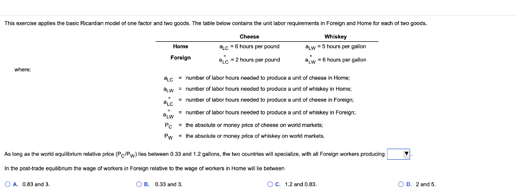Solved This exercise applies the basic Ricardian model of | Chegg.com