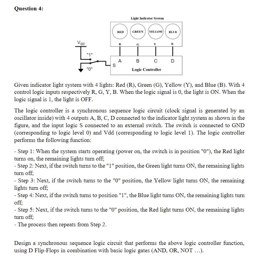 Solved Question 4: Given indicator light system with 4 | Chegg.com