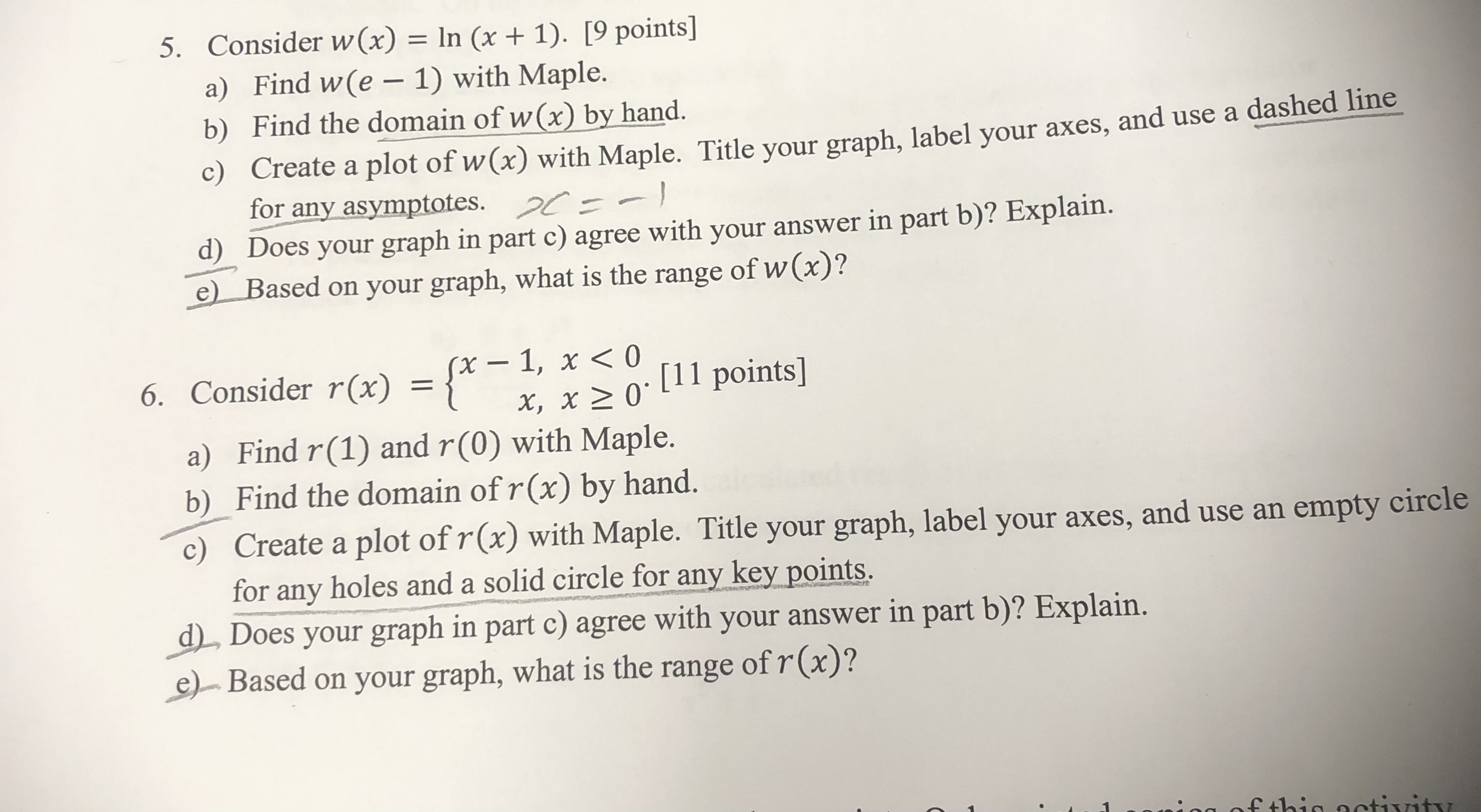 Solved Consider w(x)=ln(x+1). [9 ﻿points]a) ﻿Find w(e-1) | Chegg.com