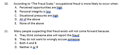 Solved 10. According to "The Fraud Scale," occupational | Chegg.com