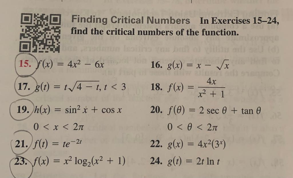 Solved Finding Critical Numbers In Exercises 15–24, find the | Chegg.com Solved Finding Critical Numbers In Exercises 15–24, find the | Chegg.com