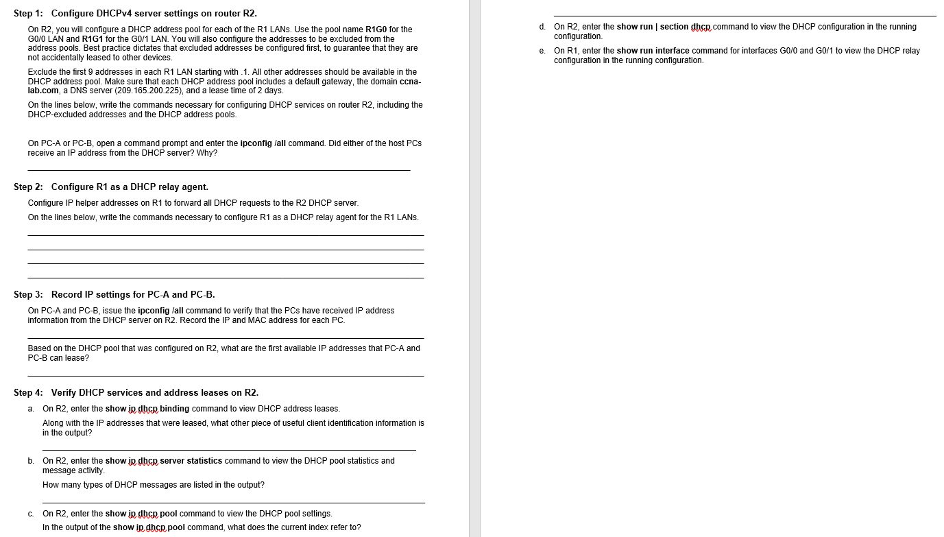 D Step 1 Configure Dhcpv4 Server Settings On Router 