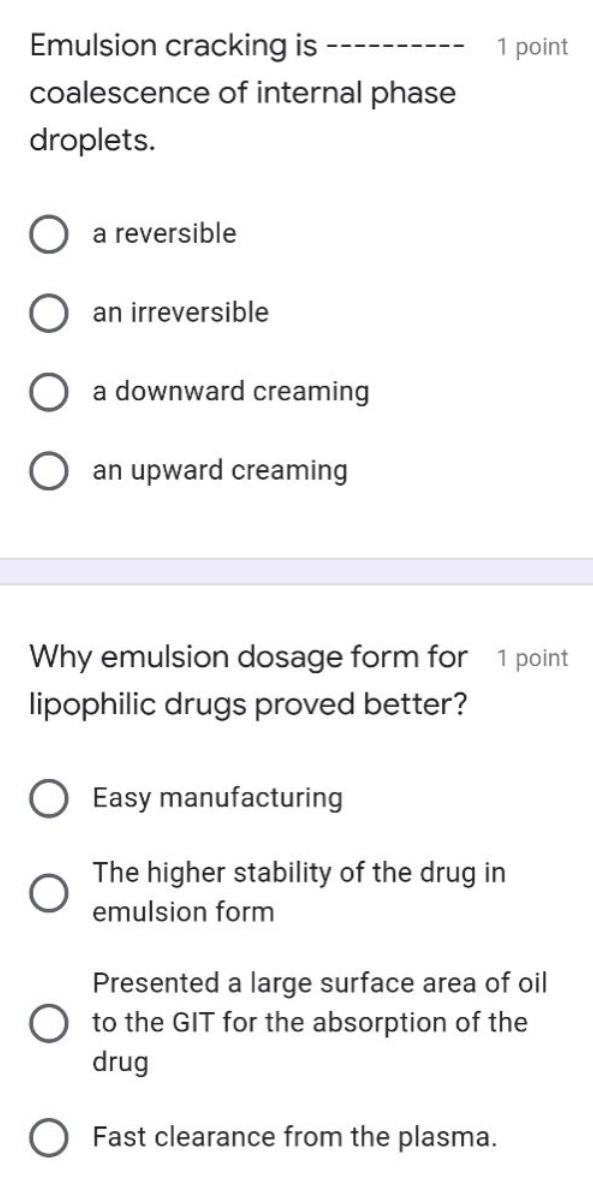 Solved 1 point Emulsion cracking is coalescence of internal | Chegg.com