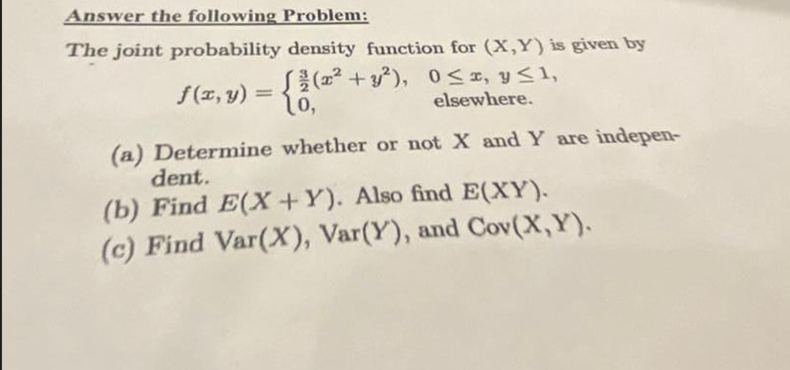 Solved Answer the following Problem: The joint probability | Chegg.com