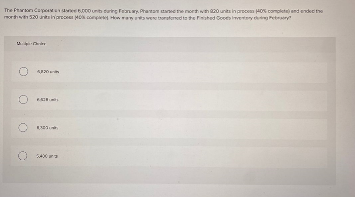 Solved The Phantom Corporation started 6,000 units during | Chegg.com
