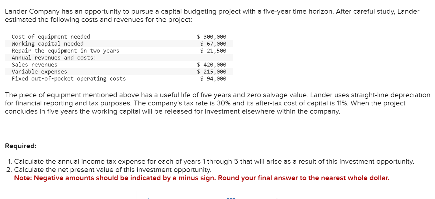 Solved Lander Company has an opportunity to pursue a capital | Chegg.com