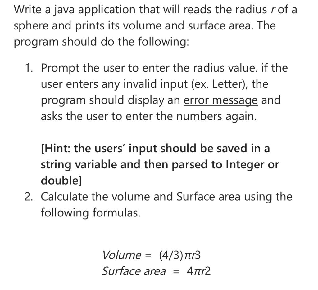 Solved Write a java application that will reads the radius r | Chegg.com
