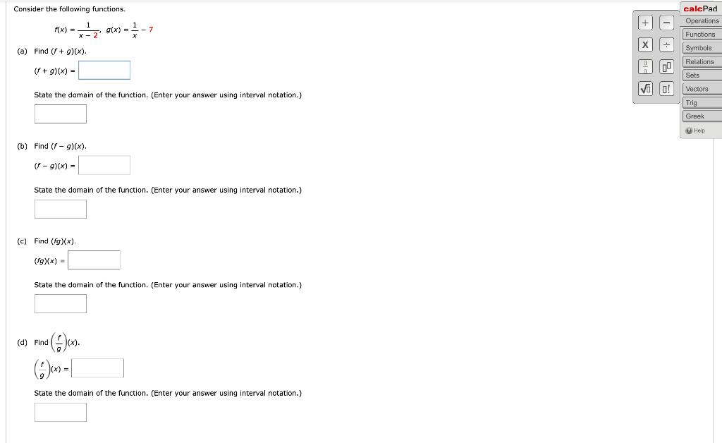 Solved Consider the following functions. f(x)=x−21,g(x)=x1−7 | Chegg.com