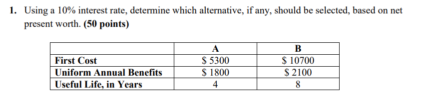 Solved Using a 10% interest rate, determine which | Chegg.com