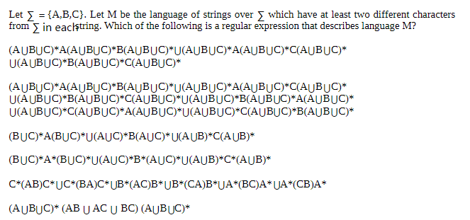 Solved Let ∑={A,B,C}. Let M be the language of strings over | Chegg.com