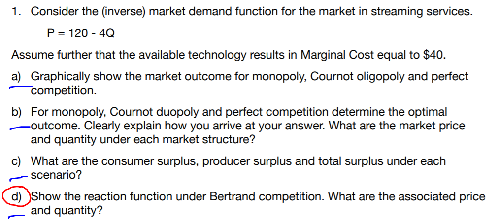 Solved 1. Consider the (inverse) market demand function for | Chegg.com