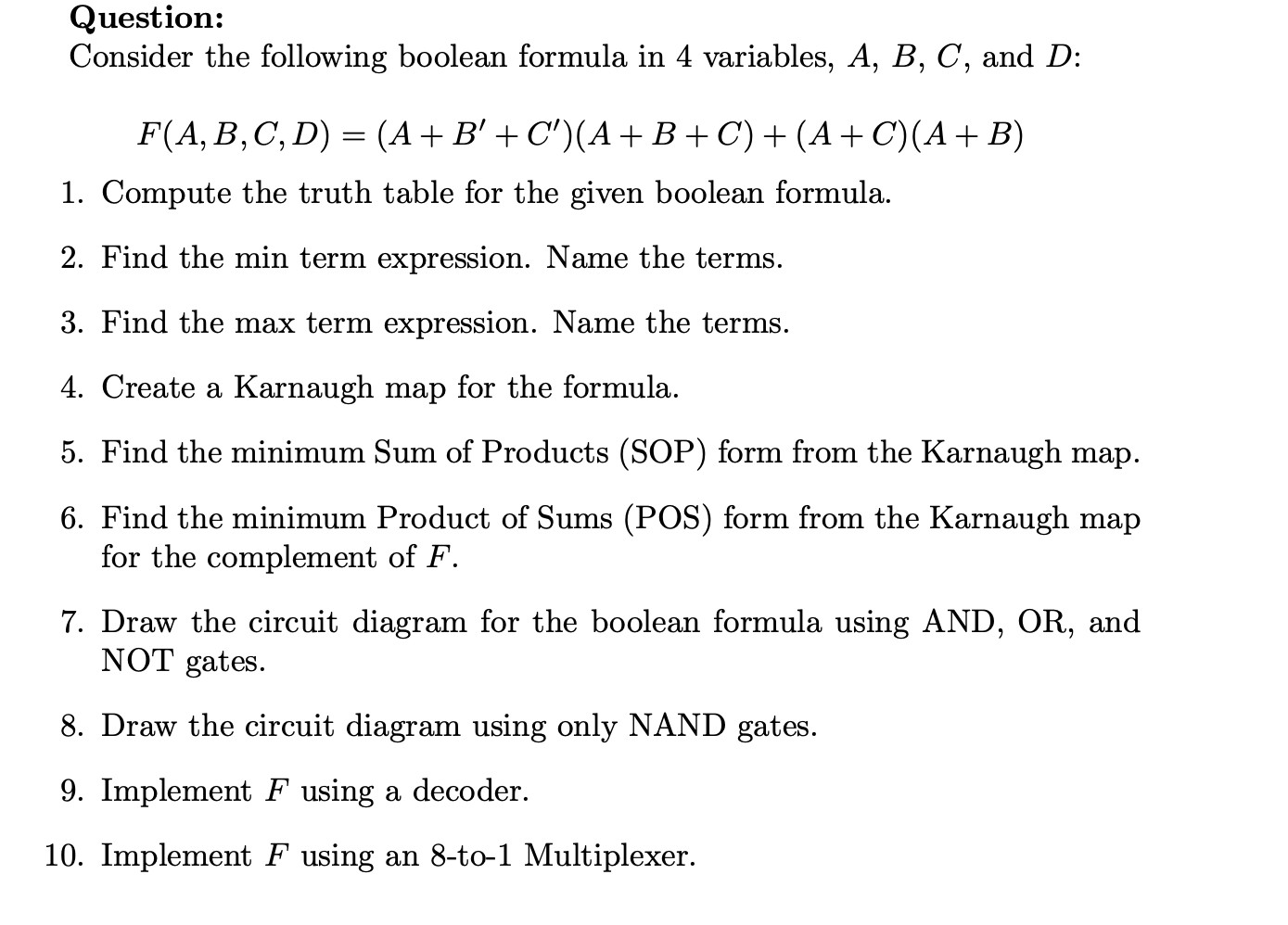 Solved Question: Consider the following boolean formula in 4 | Chegg.com