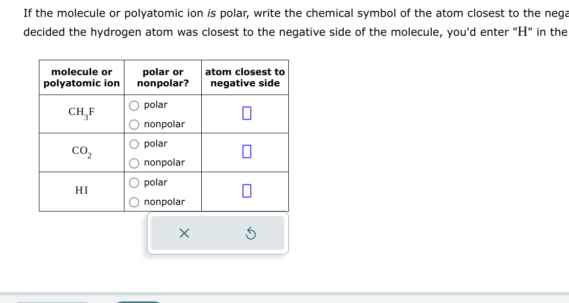 Solved If the molecule or polyatomic ion is polar, write the | Chegg.com
