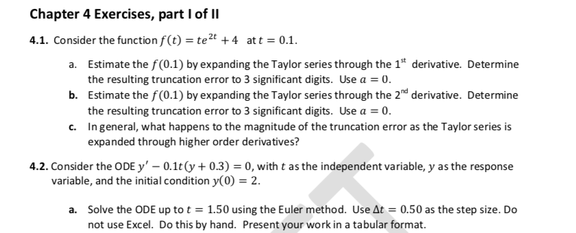 Solved Chapter 4 Exercises, part I of II 4.1. Consider the | Chegg.com