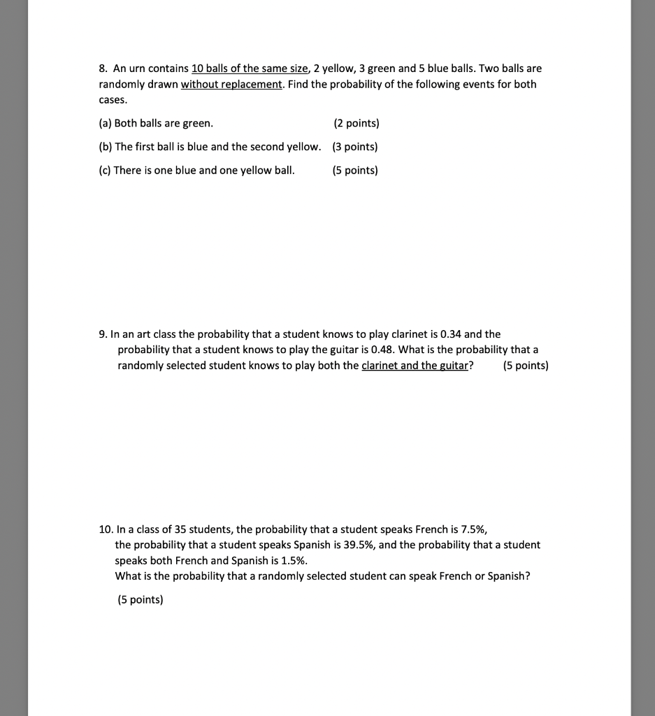 Solved 8. An urn contains 10 balls of the same size, 2 | Chegg.com