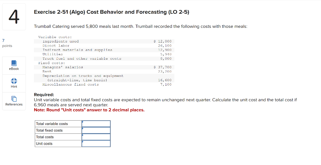 Solved Exercise 2-51 (Algo) Cost Behavior and Forecasting | Chegg.com