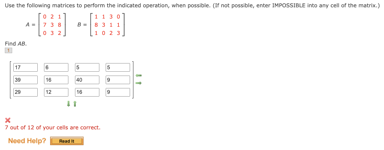 Solved Use the following matrices to perform the indicated | Chegg.com