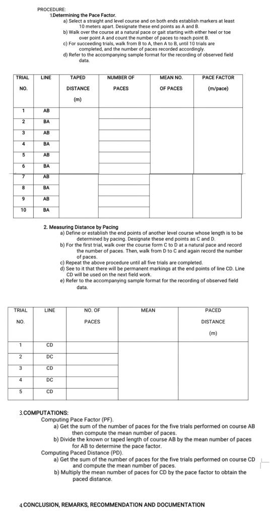 Topic : Measurement of distance by Pacing Subject: | Chegg.com