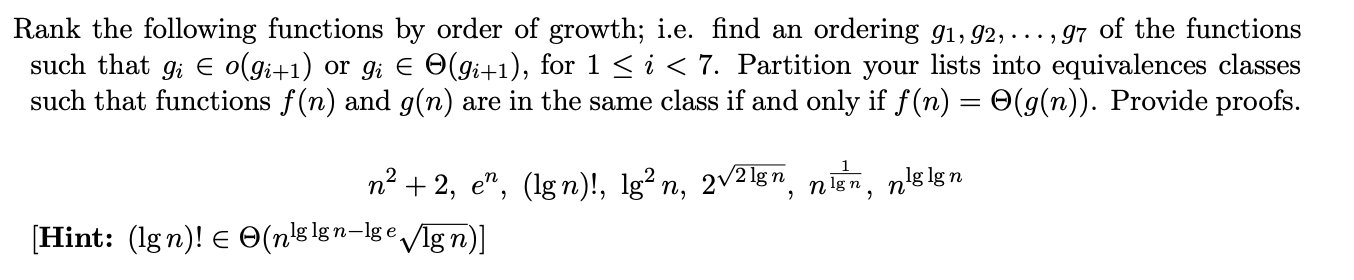 Solved Rank the following functions by order of growth; i.e. | Chegg.com
