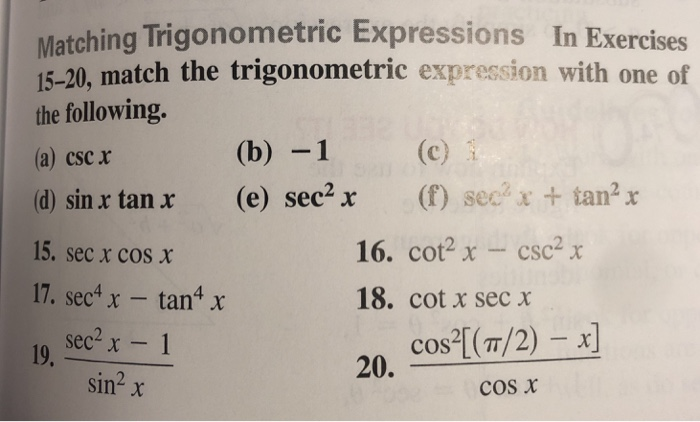 Solved Matching Trigonometric Expressions In Exercises | Chegg.com