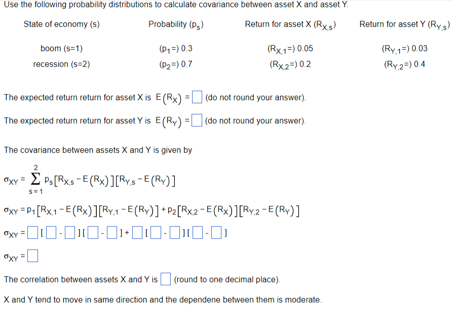 Solved The expected return return for asset X is E(RX)= (do | Chegg.com